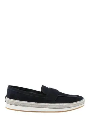PRADA Enamel Triangle-Logo Suede Loafers