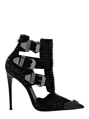 Philipp Plein Embellished Crystal Skull Ankle Strap Stiletto Pumps - Black