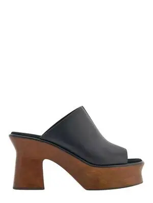 FERRAGAMO 85mm Leather Wedge Sandals - Black