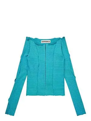 KERNE.MILK Striped Off-shoulder Cardigan - Blue