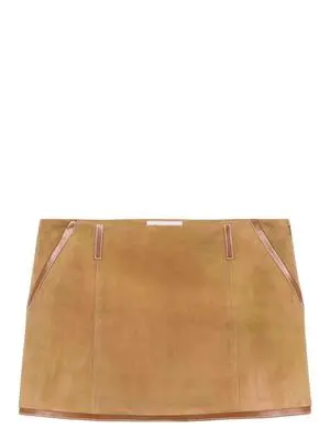 Miu Miu Suede Skirt With Leather Trim - Brown
