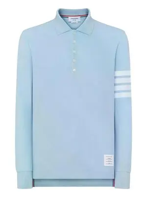 Thom Browne Three-stripe Long-sleeved Polo Shirt - Blue