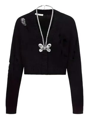 AREA Butterfly-embellished Organic Cotton-blend Cardigan - Black