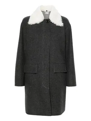 Thom Browne Wool-felt Coat With Detachable Shearling Collar - Grey