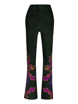 PAULA Embroidered Suede Trousers - Green