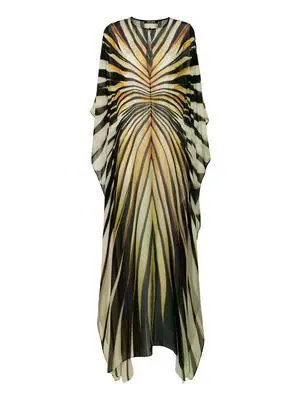 Roberto Cavalli Printed Silk Kaftan Dress - Black