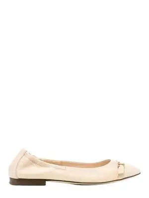 TOD'S Logo-Plaque Leather Ballerina Shoes Neutrals