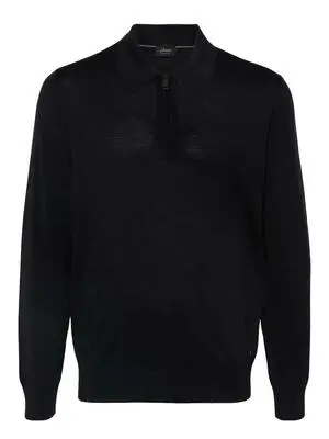 Brioni Zip-fastening Wool Polo Shirt - Blue