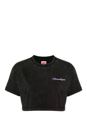 GROUND ZERO Logo-patch Cropped T-shirt - Black