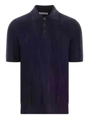 Brunello Cucinelli Ribbed-knit Polo Shirt Blue