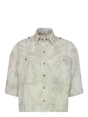 Brunello Cucinelli Leaf-print Linen Shirt - Neutrals
