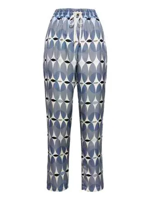 Lorena Antoniazzi Graphic-print Elasticated-waist Silk Trousers - Blue