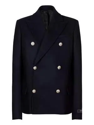Balmain Double-breasted Felted Coat - Blue