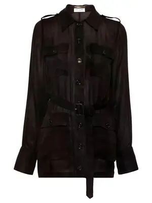 Saint Laurent Saharienne Muslin Mini Dress - Brown