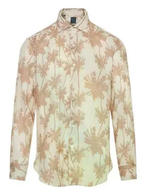 BARBA NAPOLI Palm-tree Print Linen Shirt - Neutrals