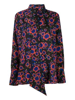 Rokh Floral-print Tie-insert Shirt - Black