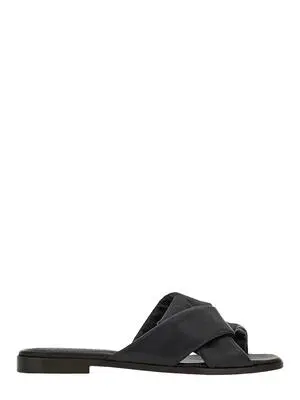 FERRAGAMO Knot-detail Leather Slides - Black