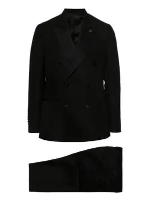 LARDINI Double-breasted Wool-blend Suit Black