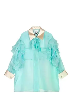 EDWARD ACHOUR PARIS Ruffled Silk Shirt - Blue
