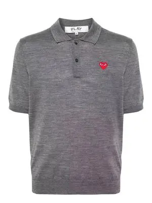 Play Comme Des Garcon Heart-patch Wool Polo Shirt - Grey