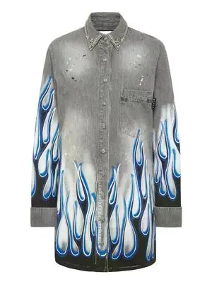 Philipp Plein Graphic-print Denim Shirt - Grey