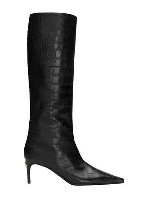 Dolce & Gabbana Crocodile-embossed Leather High Heel Boots - Black