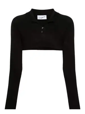 Vaquera Logo-print Cropped Polo Shirt - Black