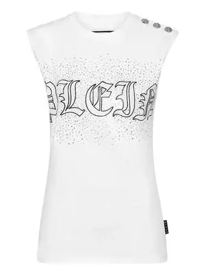 Philipp Plein Crystal-embellished Cotton Tank Top - White