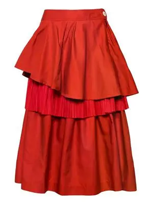 SHANSHAN RUAN Tulle-overlay Ruffled Mid-length Skirt - Red