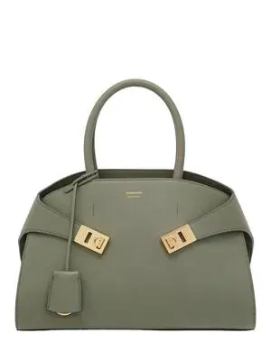 FERRAGAMO Medium Hug Leather Tote Bag - Grey