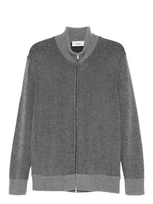 LARDINI Ribbed Virgin Wool Blend Cardigan - Grey