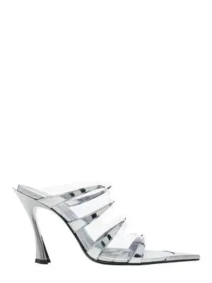MUGLER 90mm Chrome Leather Fang Sandals - Silver