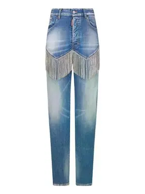Dsquared2 Slim-cut Rhinestone-fringe Jeans - Blue