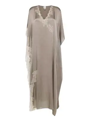Carine Gilson Lace-trim Silk Kaftan - Grey