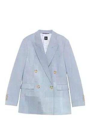 BOSS Checked Wool Double-breasted Blazer - Blue