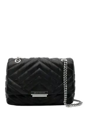 Armani Exchange Logo-plaque Quilted Shoulder Bag - Black