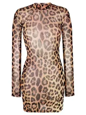 PHILIPP PLEIN Leopard-Print Mock Neck Dress