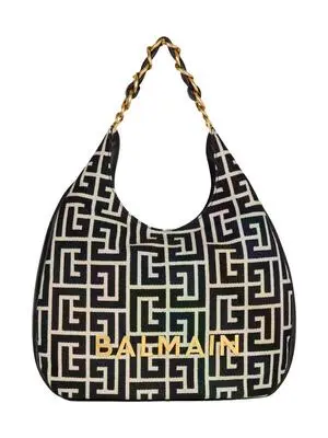 Balmain 1945 Soft Hobo Large Shoulder Bag - Black