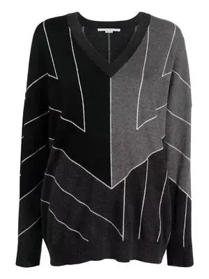 Stella McCartney Stripe-print V-neck Jumper - Grey