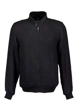 120% Lino Zip-up Linen Bomber Jacket - Black