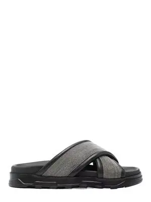 Fabiana Filippi Rhinestone-embellished Leather Slides - Black