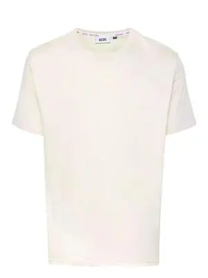 Gcds Logo-embroidered Cotton T-shirt - Neutrals