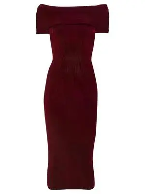 MUGLER Off-shoulder Knit Dress - Red
