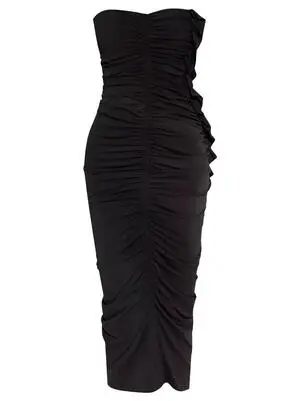 Attico Ruched Strapless Midi Dress - Black