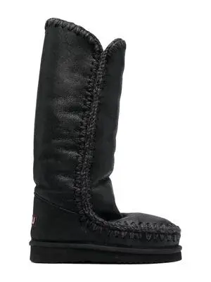 Mou Whipstitch-Trim Shearling-Lined Boots Grey