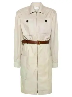 Saint Laurent Saharienne Belted Cotton Dress - Neutrals