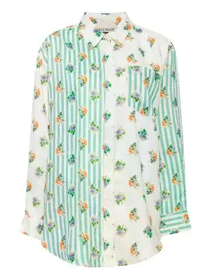 ALEMAIS Floral-print Striped Linen Shirt - Neutrals