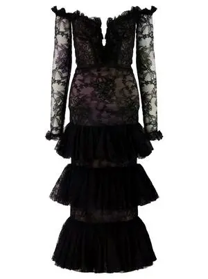 Giambattista Valli Tiered Off-the-shoulder Lace Dress - Black