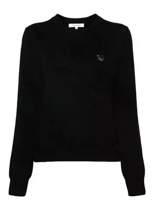 Maison Kitsuné Fox-appliqué Wool Jumper - Black