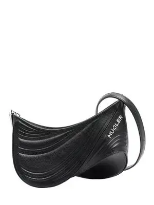 MUGLER Debossed Leather Shoulder Bag - Black